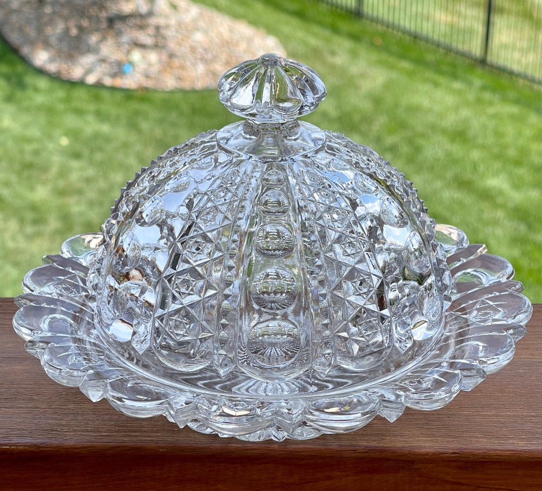 Antique EAPG Round Butter Dish, 1900s Westmoreland Glass Butter Holder ...