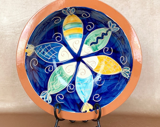 Studio Nova Terra Cotta Fish Bowl, Large Cobalt Blue Serving Bowl ...