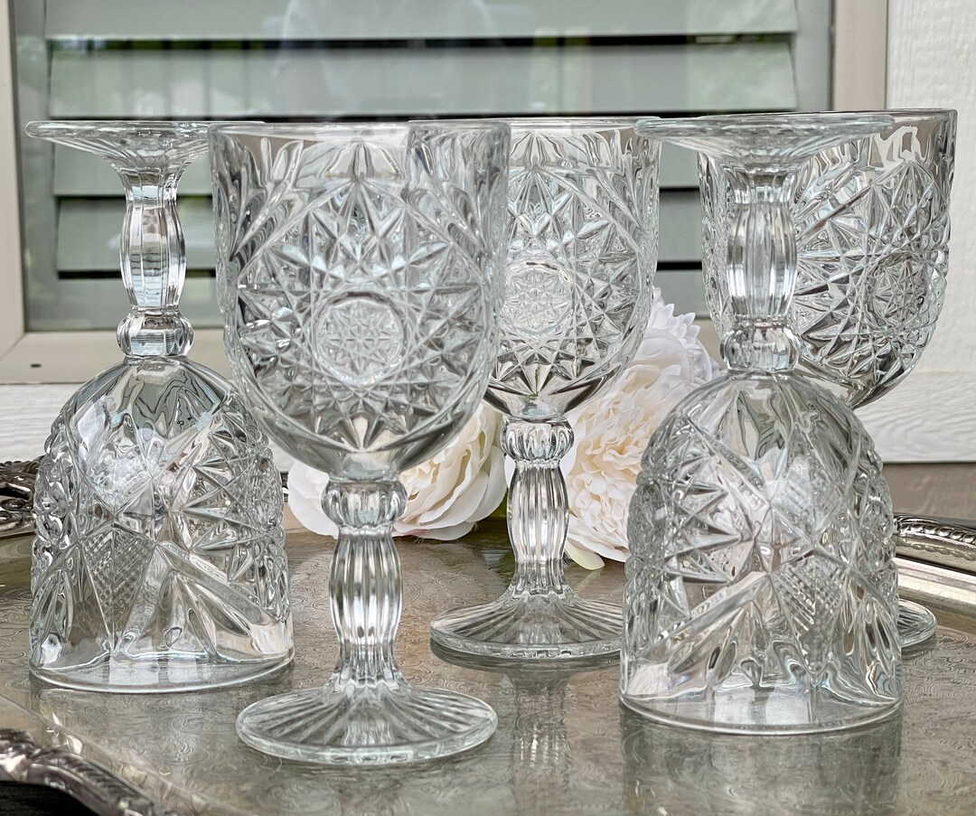 Vintage Libbey "hobstar" Cut Water/ice Tea/cocktail Goblets, Heavy ...