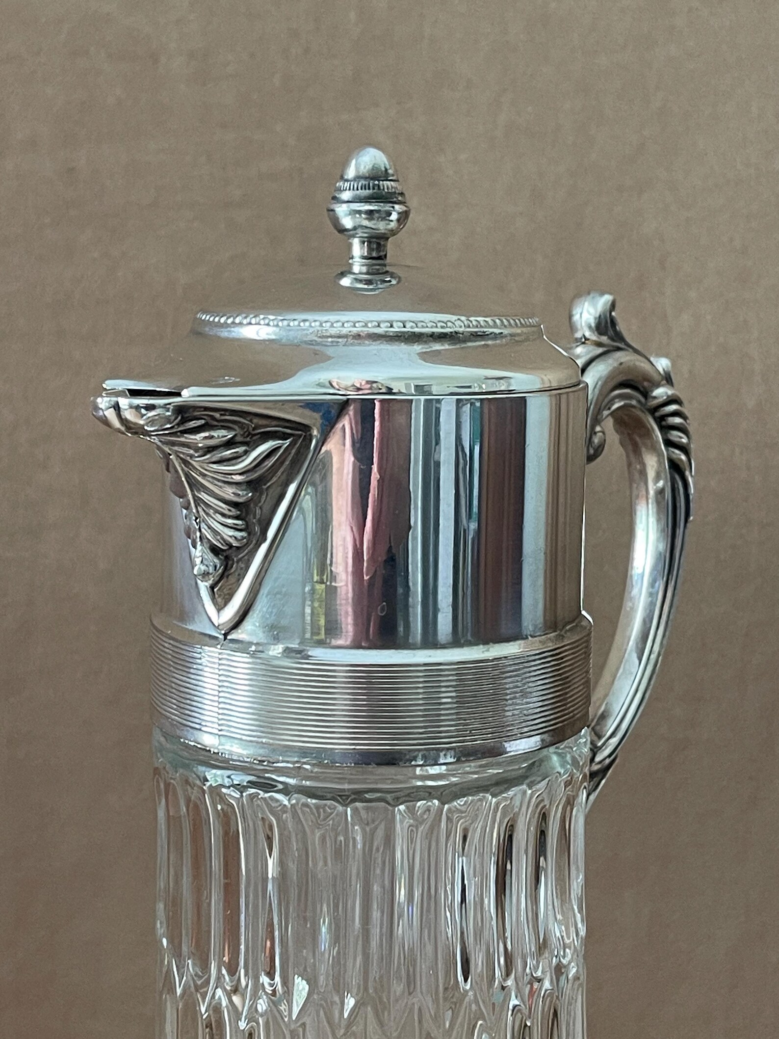 Vintage Crystal and Silver Plate Carafe With Ice Insert, Large Elegant ...