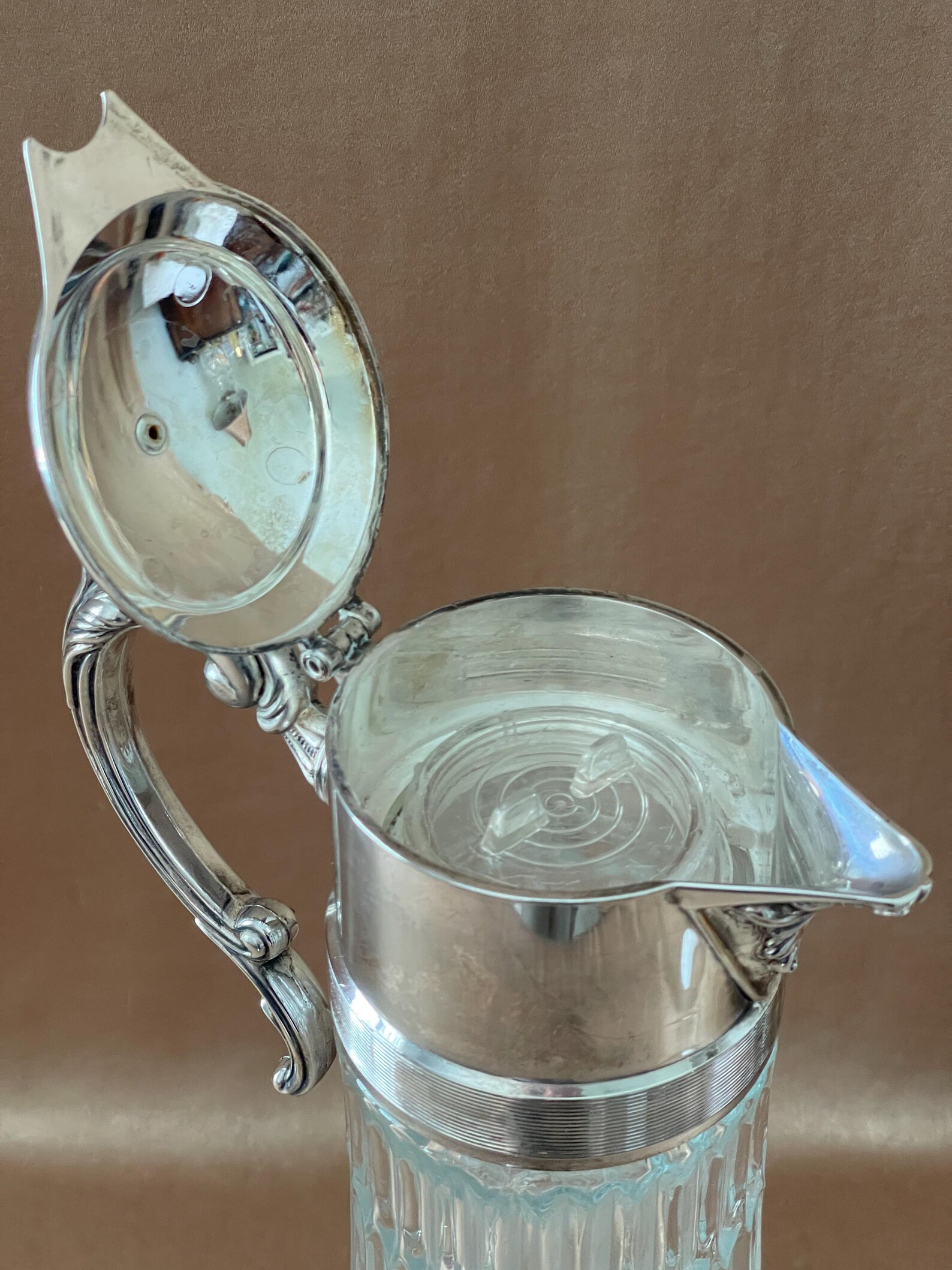 Vintage Crystal and Silver Plate Carafe With Ice Insert, Large Elegant ...