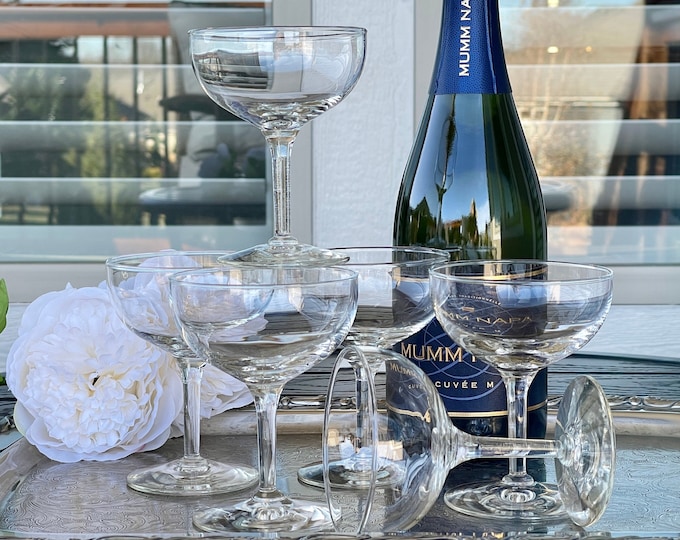 Six Sleek Minimalist Champagne Cocktail Coupe Glasses, Vintage Seneca ...