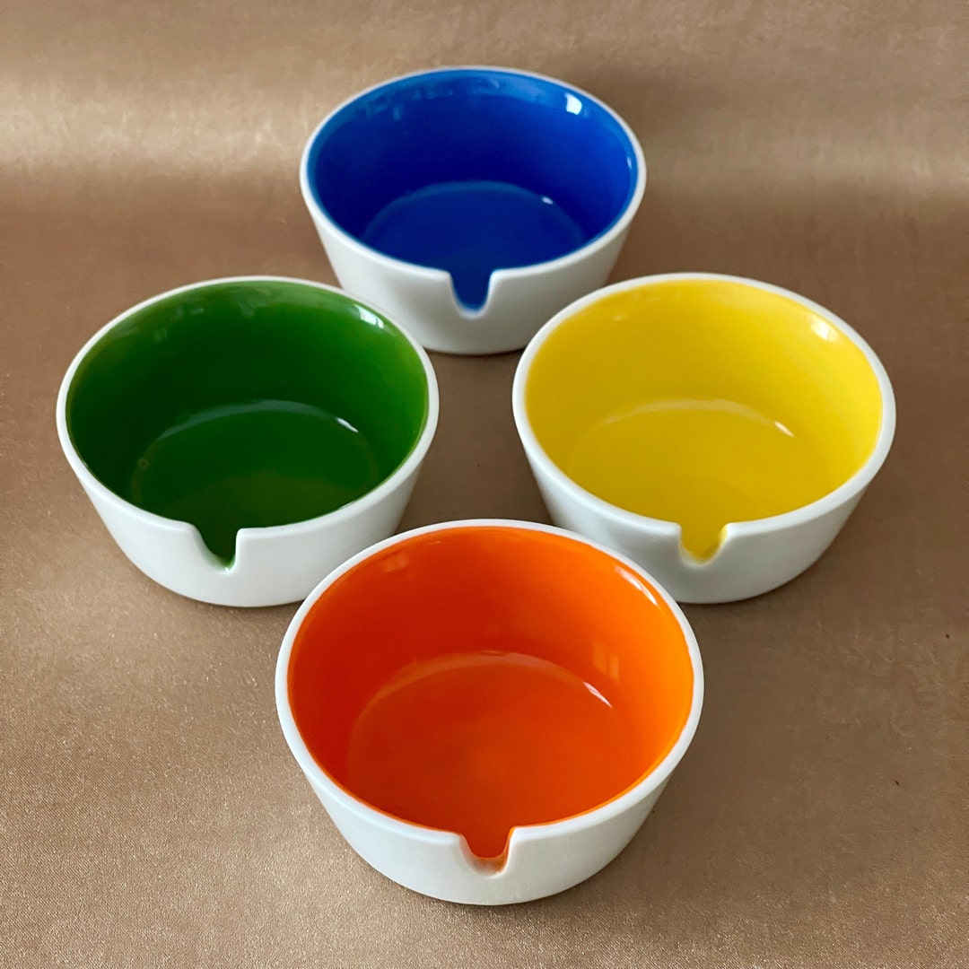 Four Bright Modern Individual Ashtrays, Primary Colored Small Mod ...