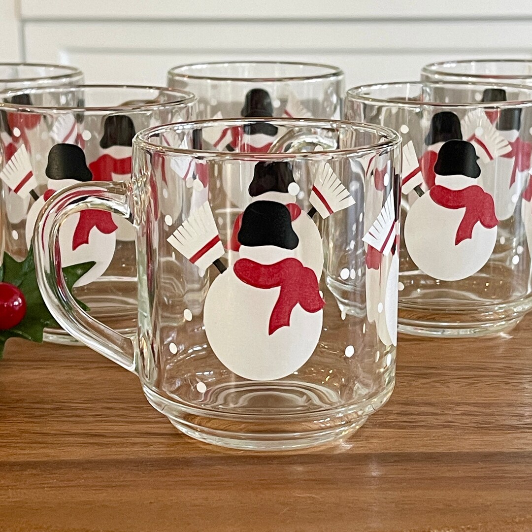Six Holiday Snowman Glass Mugs Arcoroc in "snowman", Festive Holiday ...