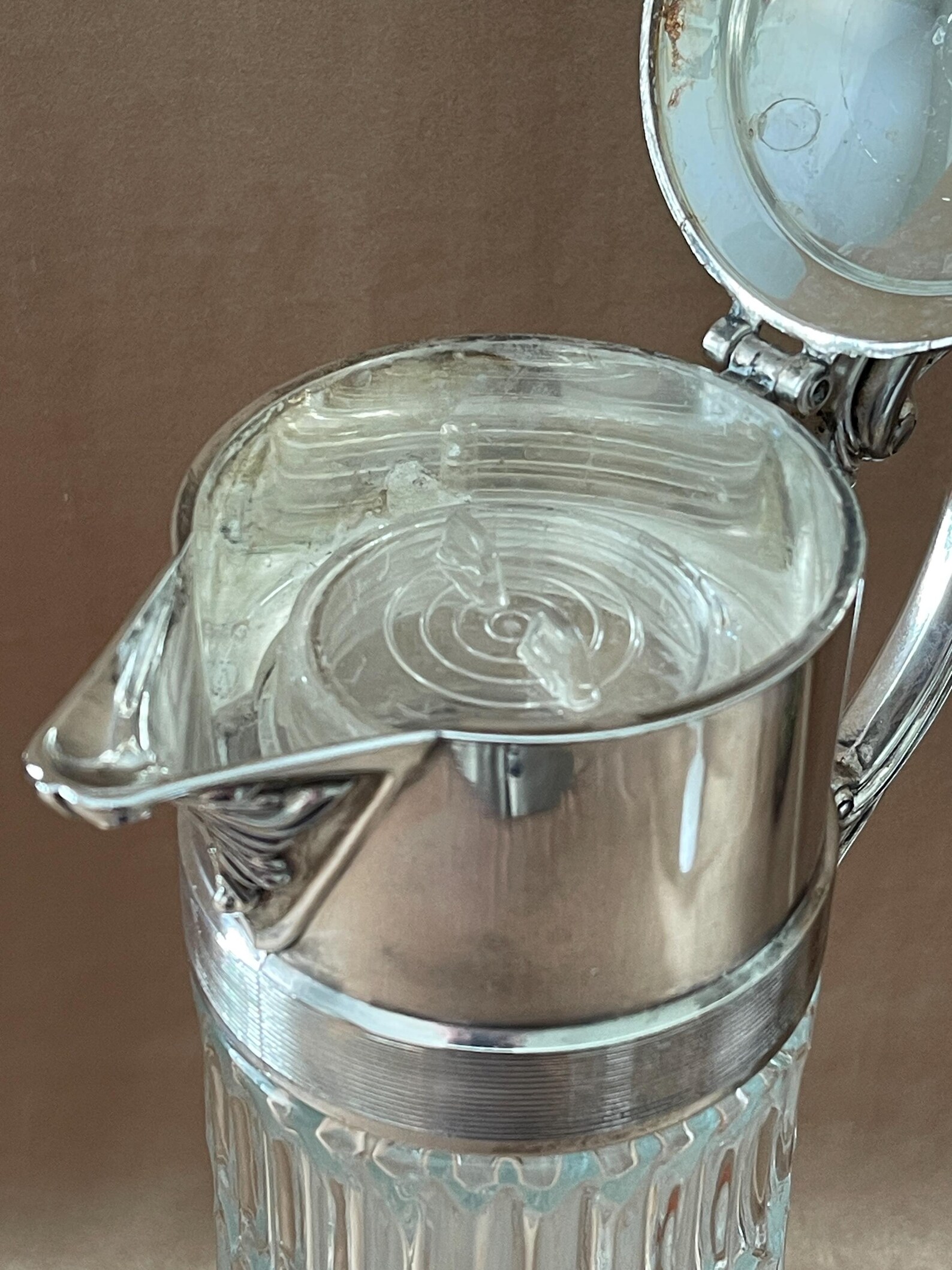 Vintage Crystal and Silver Plate Carafe With Ice Insert, Large Elegant ...