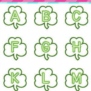 6 Sizes! Shamrock Clover Alphabet Letter Set A-Z Applique Machine ...