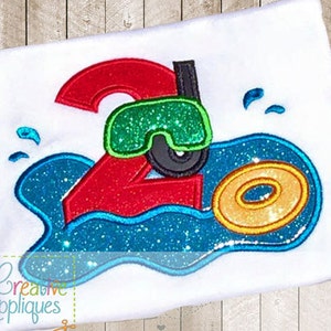 Swim Pool Party Number 2 Birthday Applique Digital Machine Embroidery ...
