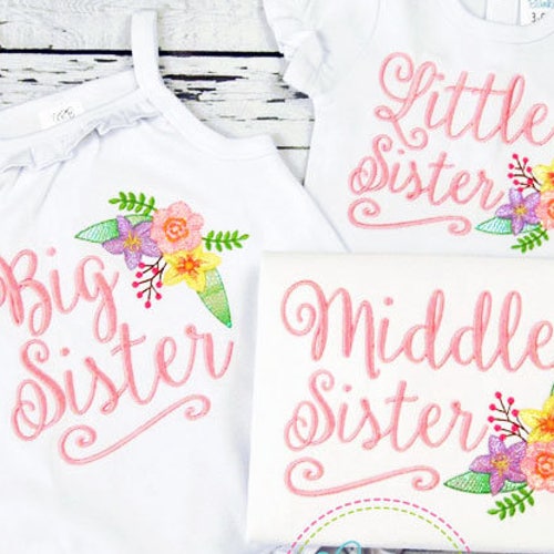4 SIZES Sister Sibling Set Digital Machine Embroidery Design | Etsy