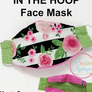 4 SIZES in the Hoop Flat Front Face Mask Digital Machine Embroidery ...