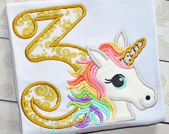 Rainbow Unicorn Birthday Set Digital Machine Embroidery | Etsy