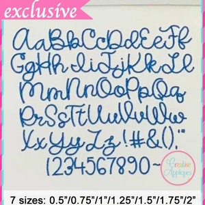7 Sizes Bella Cursive Script Embroidery Alphabet Font Digital Machine ...
