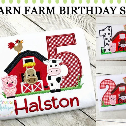 Barn 1 Birthday Farm Animal Digital Machine Embroidery - Etsy