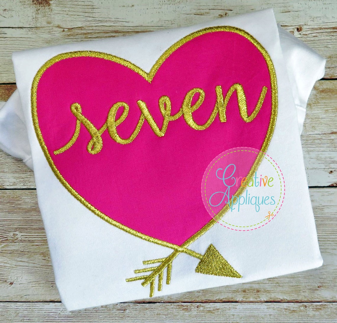 Seven Heart Arrow Seventh 7th Birthday Applique Digital | Etsy