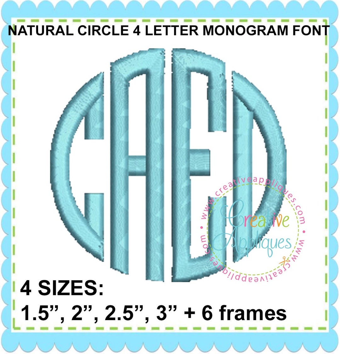 EXCLUSIVE 4 Sizes Natural Circle 4 Letter Monogram Embroidery Alphabet ...