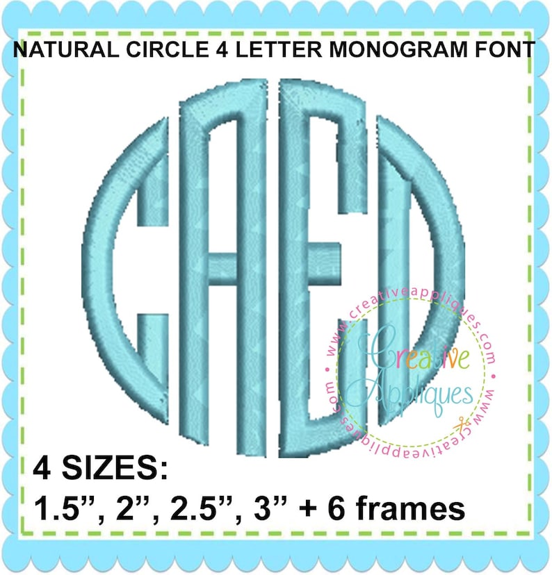 4 Sizes BX Natural Circle 4 Letter Monogram Embroidery Alphabet Font ...