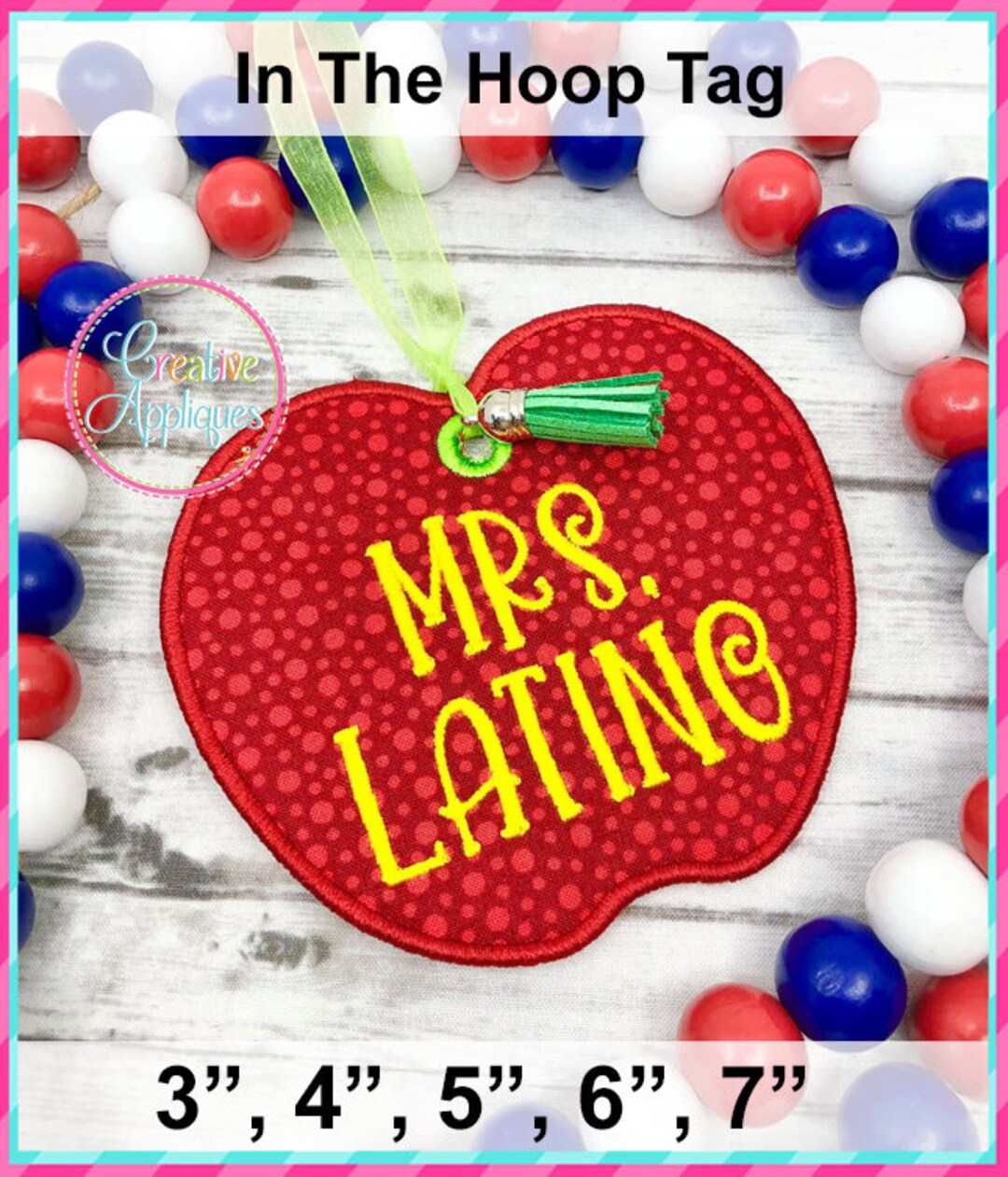 Apple Tag in the Hoop Applique Embroidery Design 5 Sizes, Bag Tag, in ...