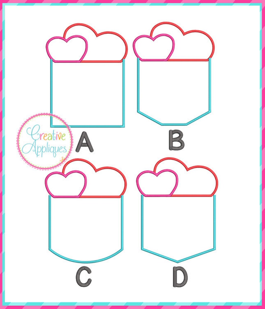 Heart Pocket Applique Machine Embroidery Design 9 Sizes, in the Hoop ...