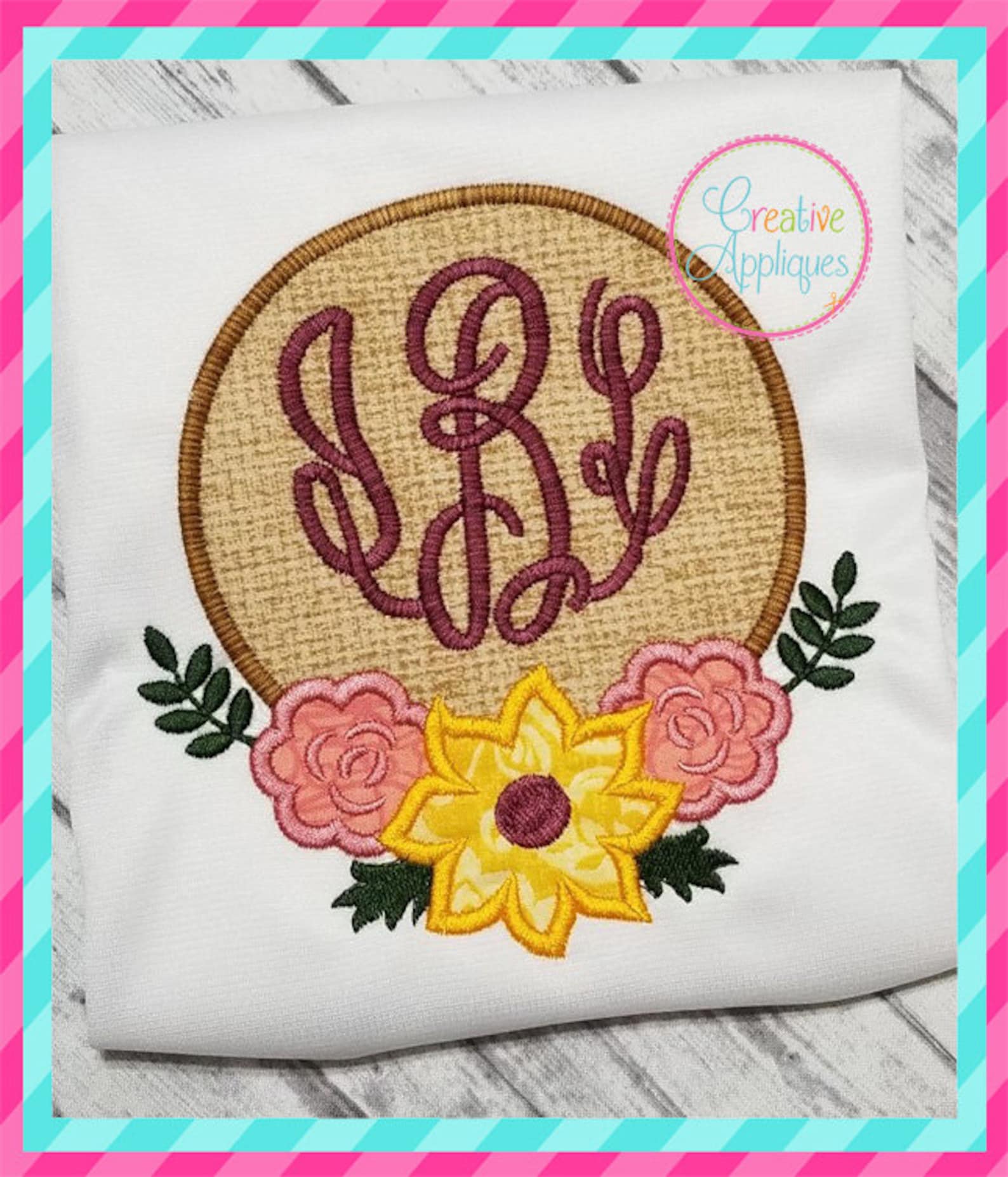 Sunflower Monogram Frame Digital Machine Embroidery Applique Design 5 ...