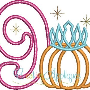 Pumpkin Princess Crown Number 9 Digital Machine Embroidery Applique ...