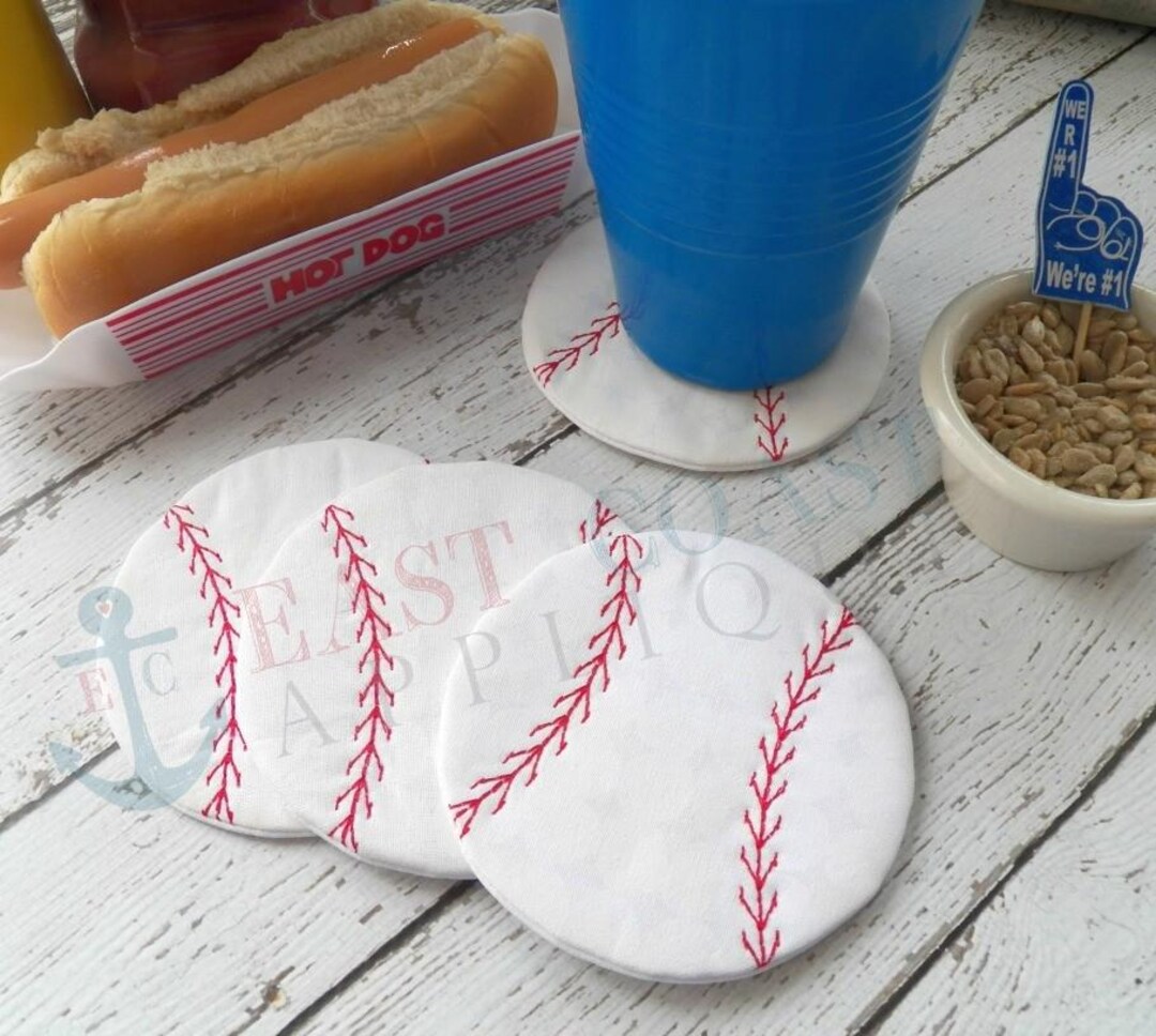 Baseball Coaster and Mug Rug in the Hoop Design, Machine Embroidery ...