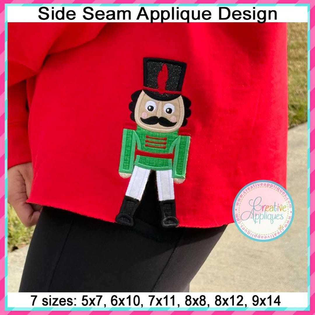 Nutcracker Side Seam Applique Machine Embroidery Design, Shirt Seam Applique Design, Side Bow ...