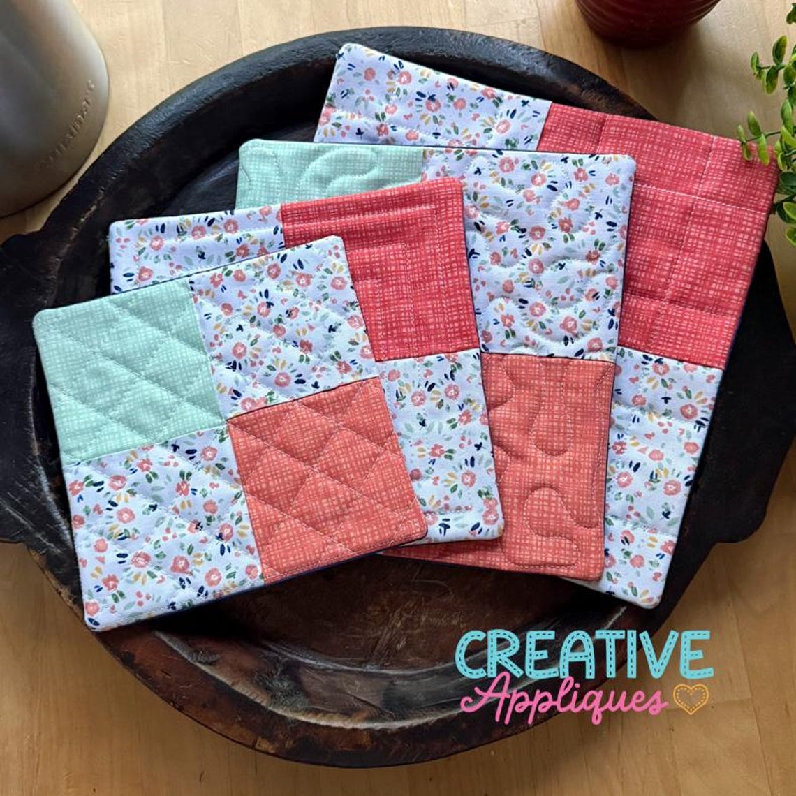 5 Fabrics Hot Pads in the Hoop Design, Machine Embroidery Design ...