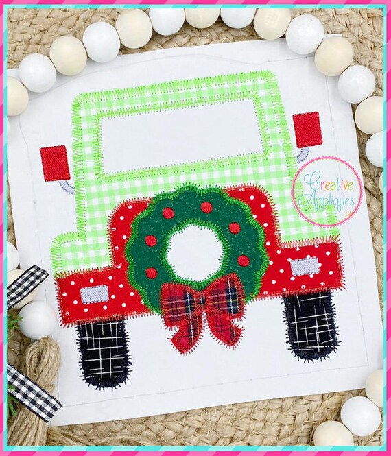 Zigzag Stitch Truck Wreath Applique Design 4 Wheel Vehicle | Etsy