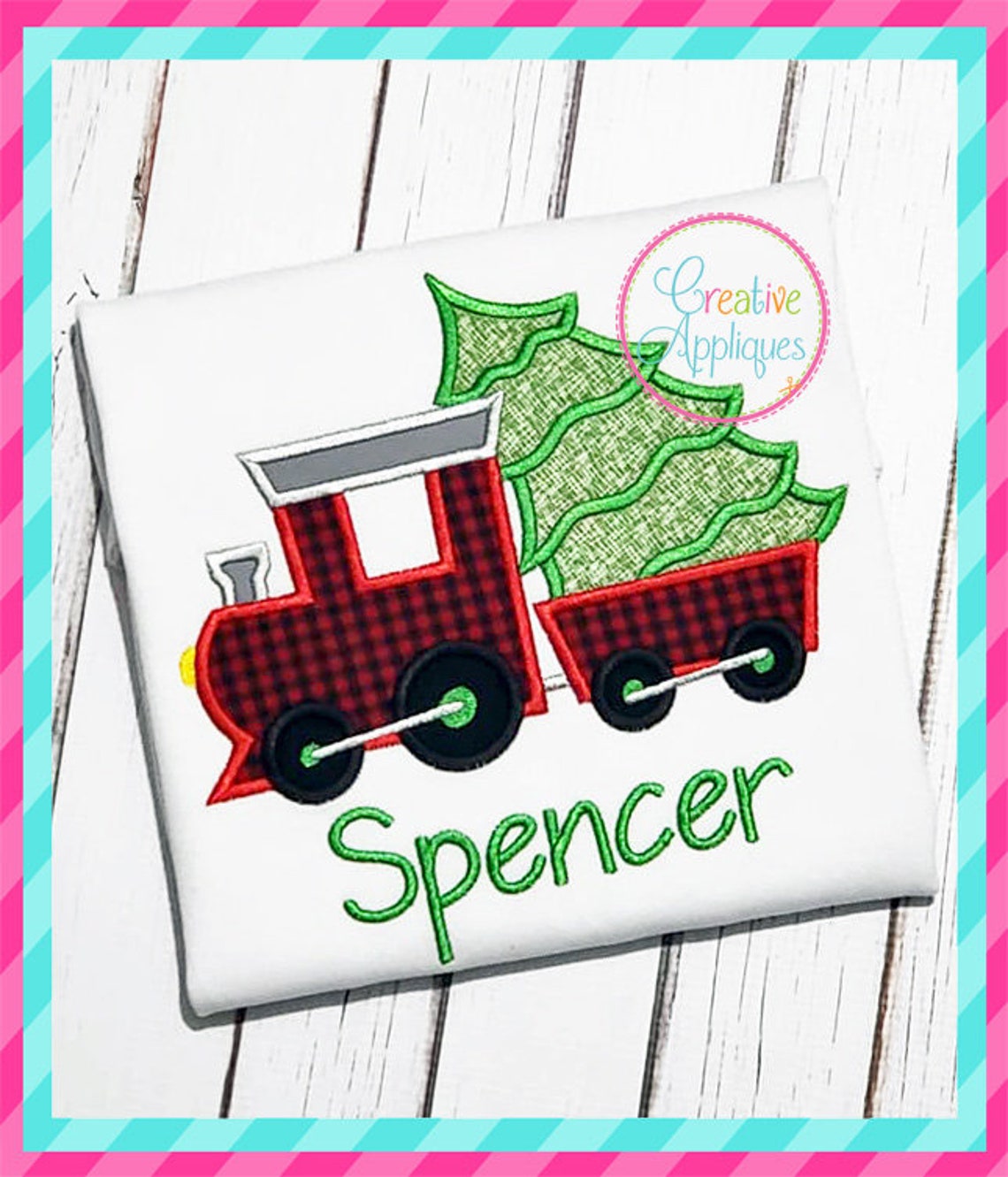 Christmas Train Tree Applique Digital Machine Embroidery Design 5 Sizes ...