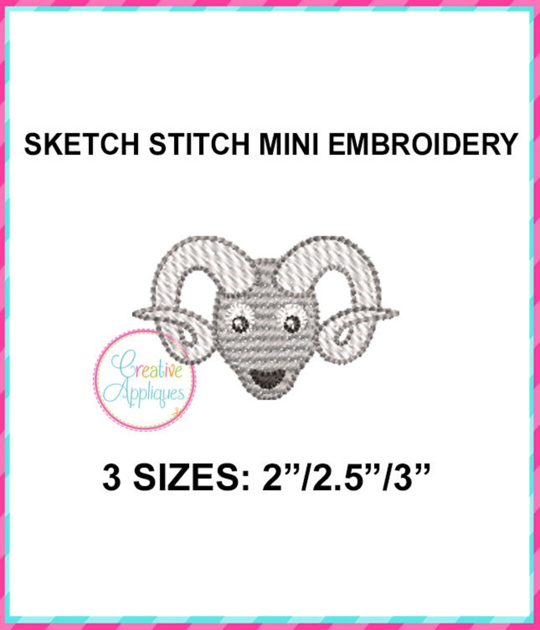Sketch Stitch Ram Miniature Digital Machine Embroidery Design 3 Sizes ...