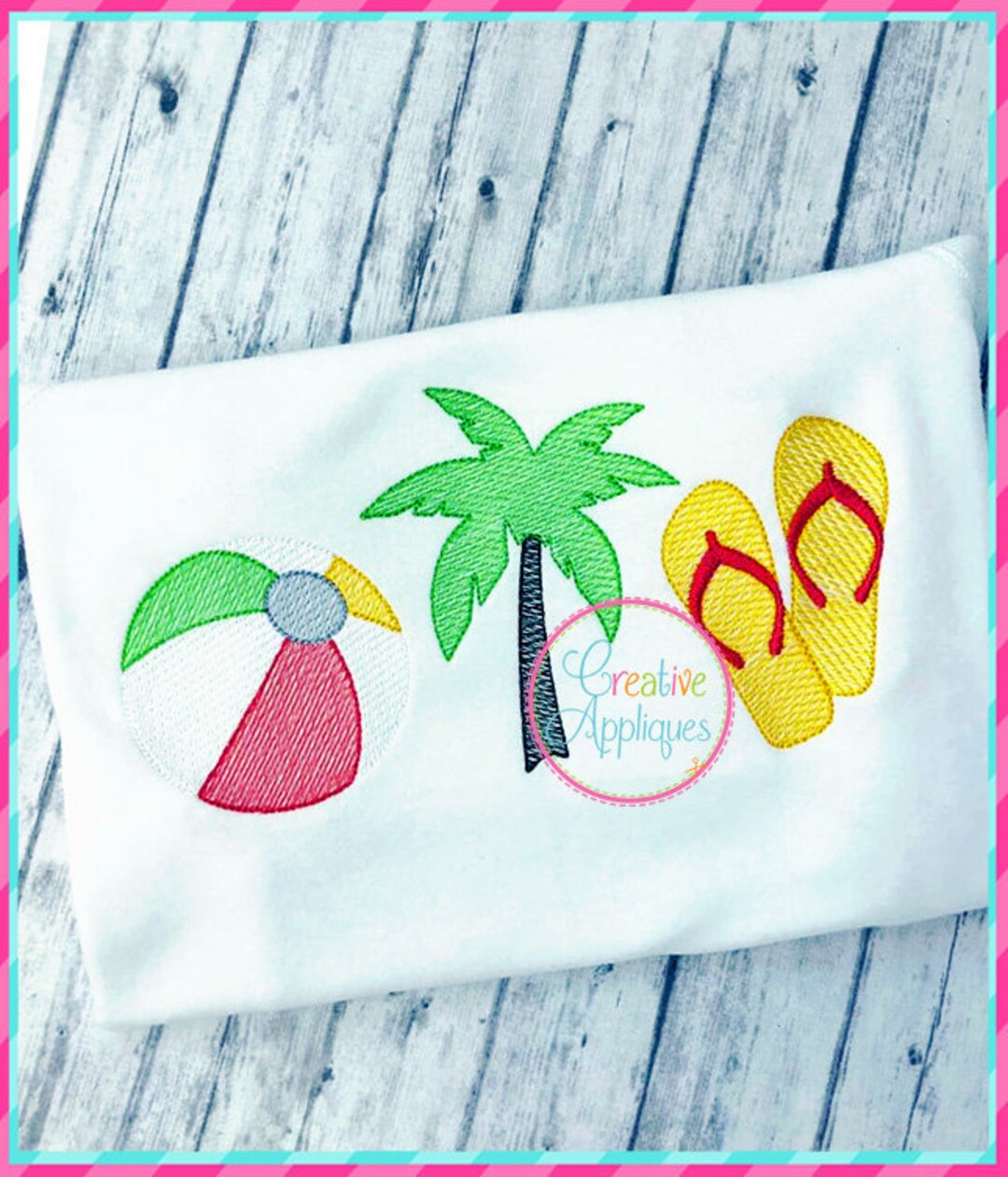 Sketch Beach Ball Tree Flip Flops Machine Embroidery Digital Design 5 ...