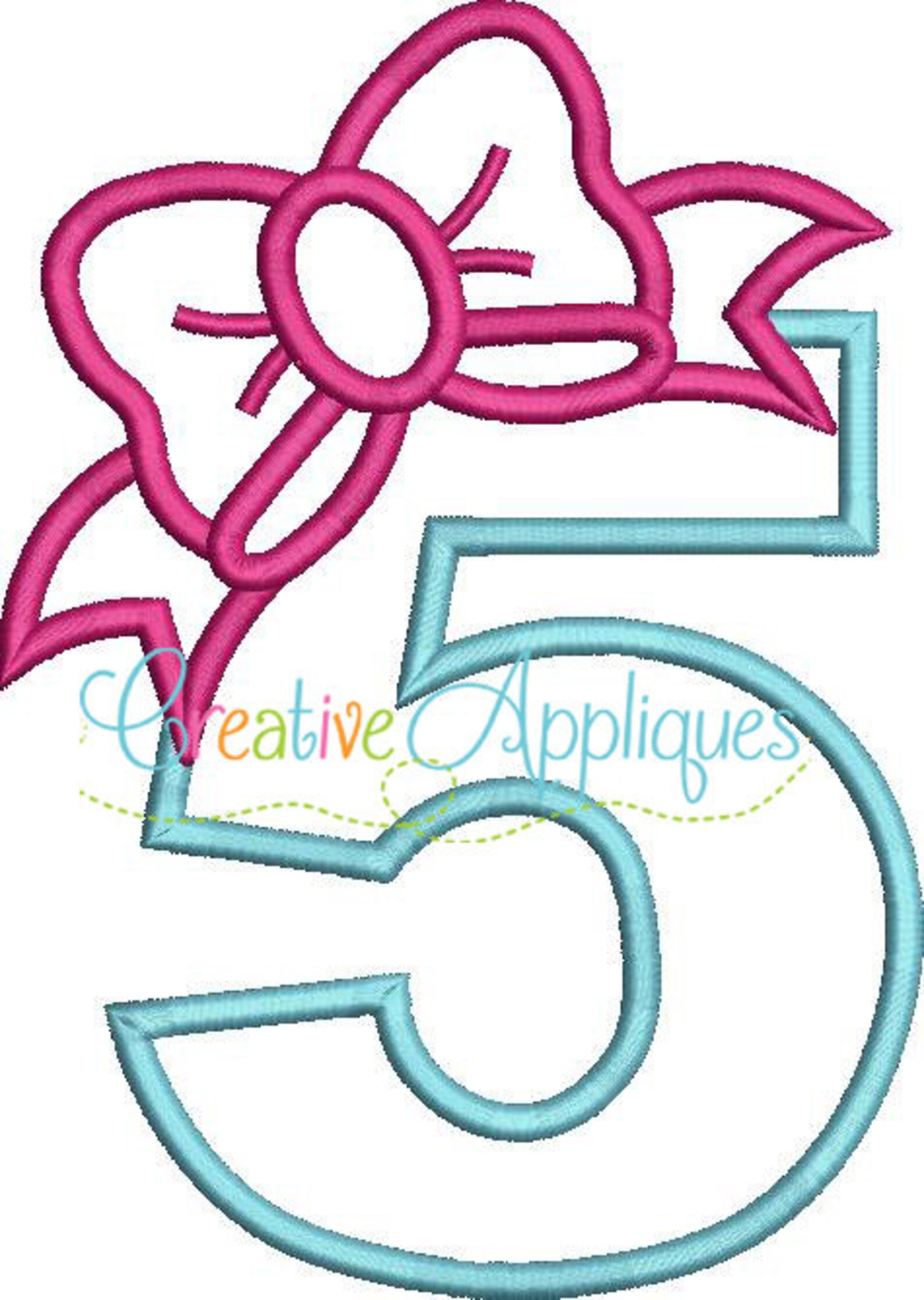 Bow Number5 Five Fifth Birthday Applique Digital Machine - Etsy