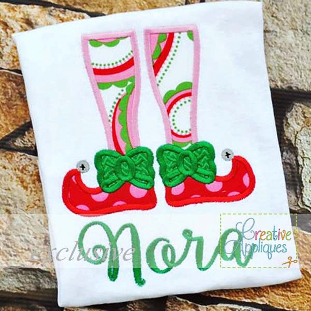 Elf Legs Girl Bow Applique Digital Machine Embroidery Design 4 Sizes ...