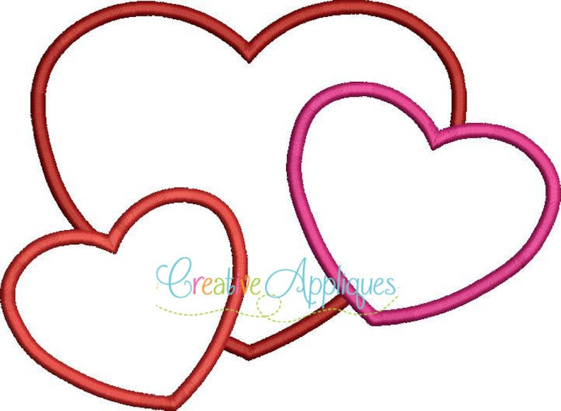 Hearts Trio Valentine Digital Machine Embroidery Applique - Etsy