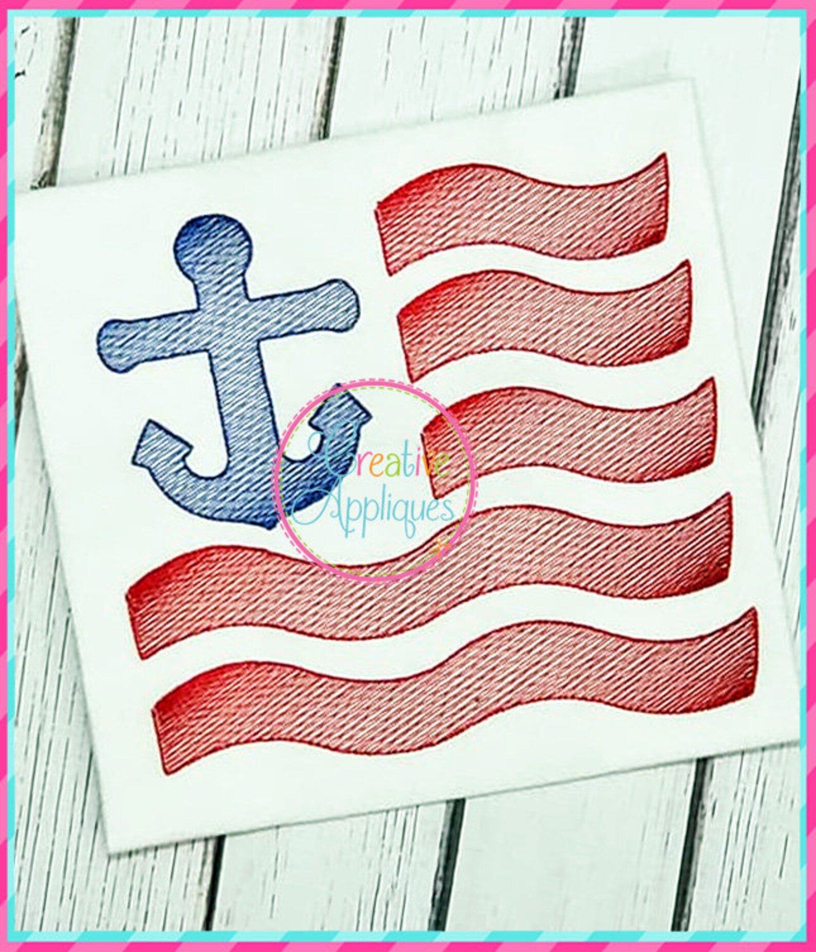 Sketch Stitch Flag With Anchor Digital Machine Embroidery Design 4 ...