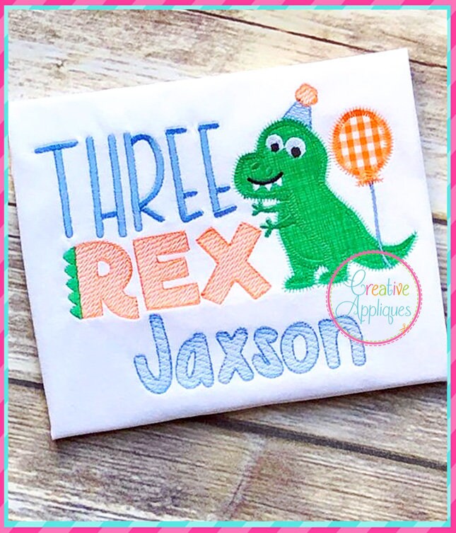 Three Rex 3rd Birthday Digital Machine Embroidery Design 4 | Etsy