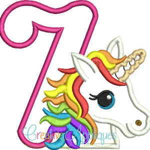 Rainbow Unicorn Birthday 7 Digital Machine Embroidery Applique Design 4 ...