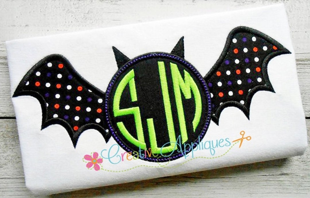 Monogram Bat Halloween Digital Machine Embroidery Applique Design 4 ...