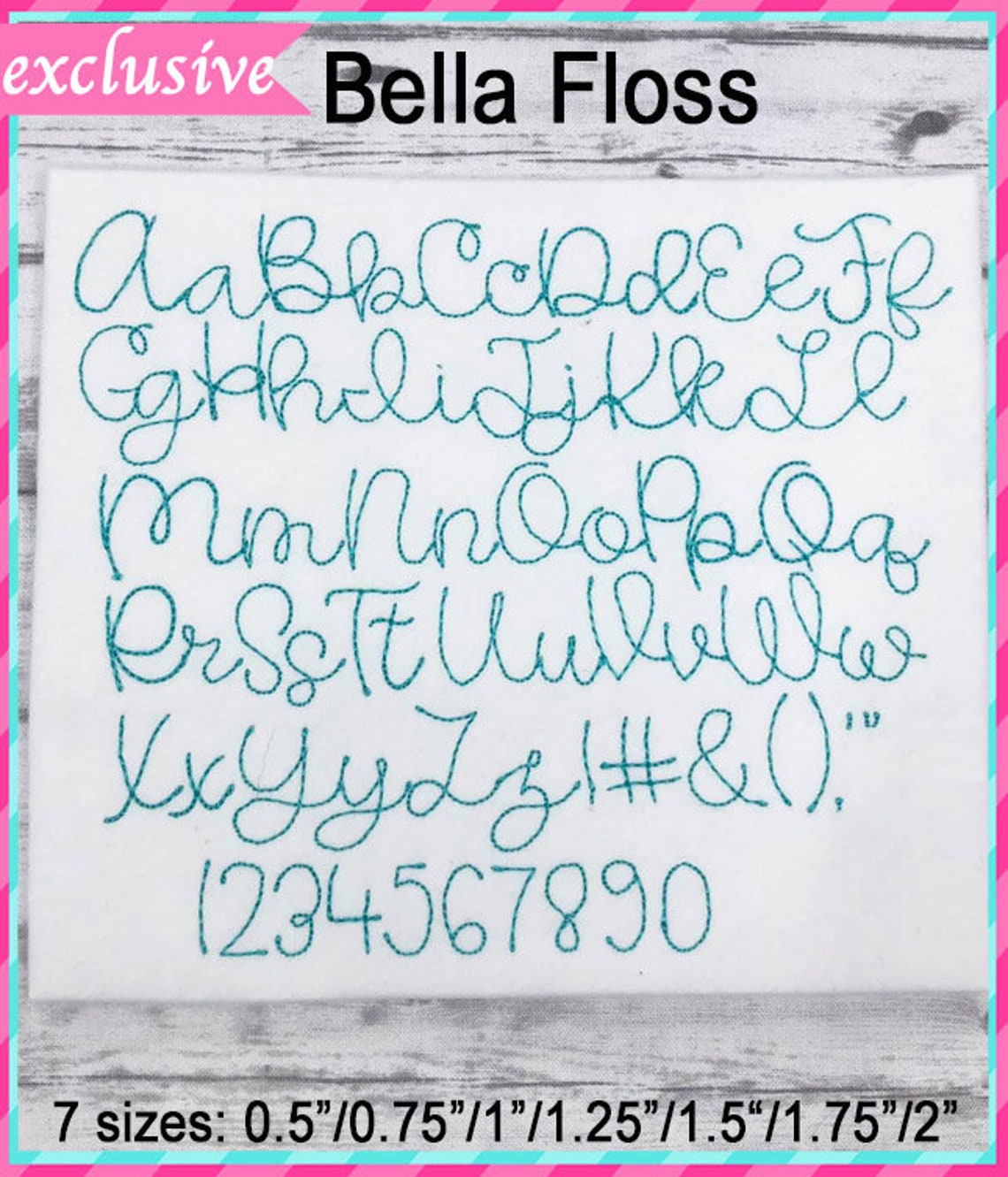 7 Sizes Bella Cursive Script Floss Embroidery Alphabet Font | Etsy