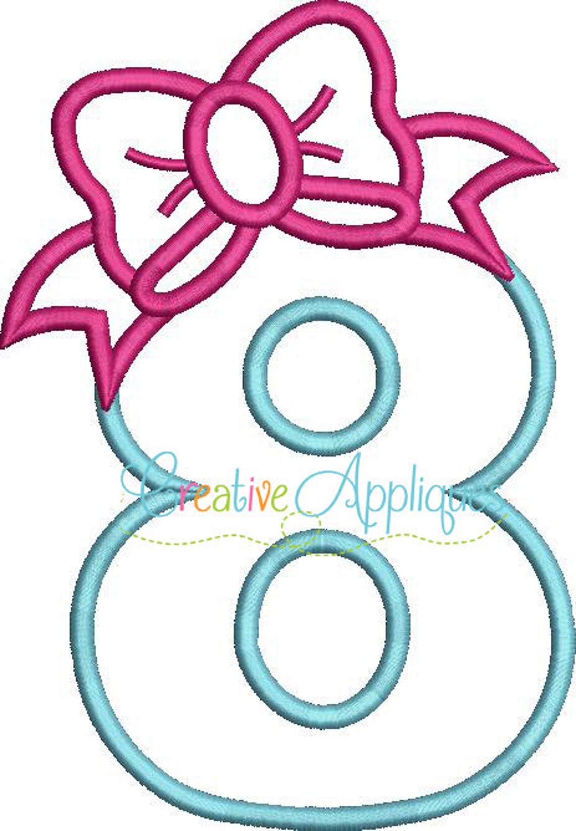 Bow Number 8 Eight Eighth Birthday Applique Digital Machine - Etsy