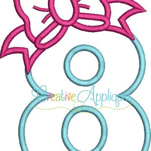 Bow Number 8 Eight Eighth Birthday Applique Digital Machine Embroidery ...