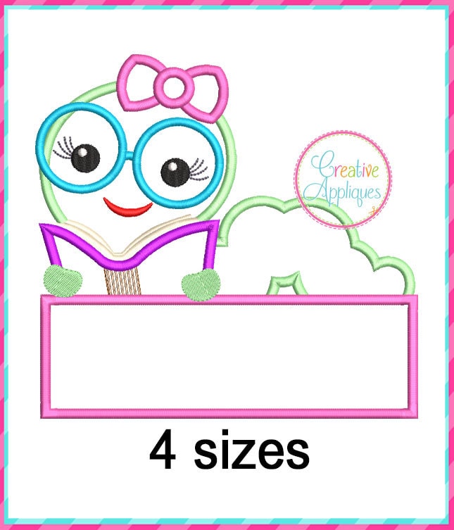 Reading Bookworm Frame Machine Embroidery Applique Design 5 Sizes ...