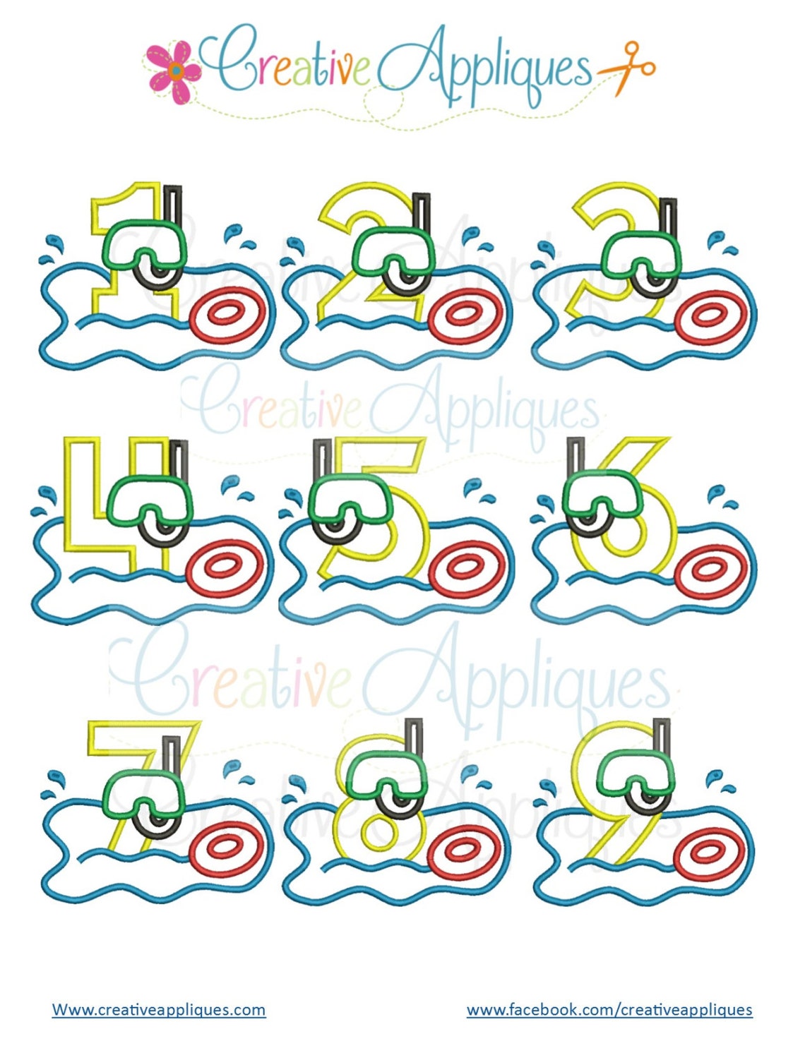 Swim Pool Party Numbers Birthday Set Applique Digital Machine - Etsy