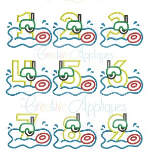 Swim Pool Party Numbers Birthday Set Applique Digital Machine ...