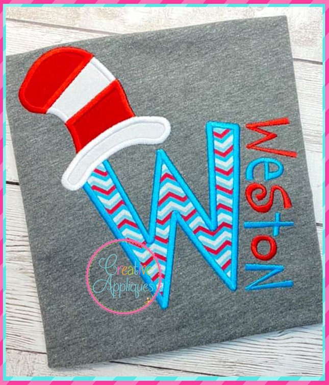 Striped Hat Applique Alphabet Letter Set A-Z Applique Machine | Etsy