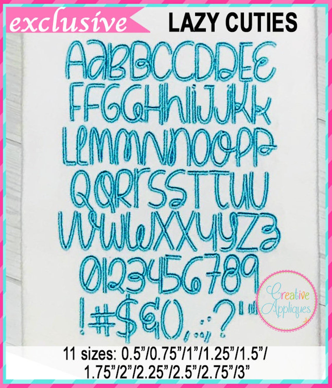 8 Sizes Lazy Cuties Alphabet Font Digital Machine Embroidery, A to Z ...