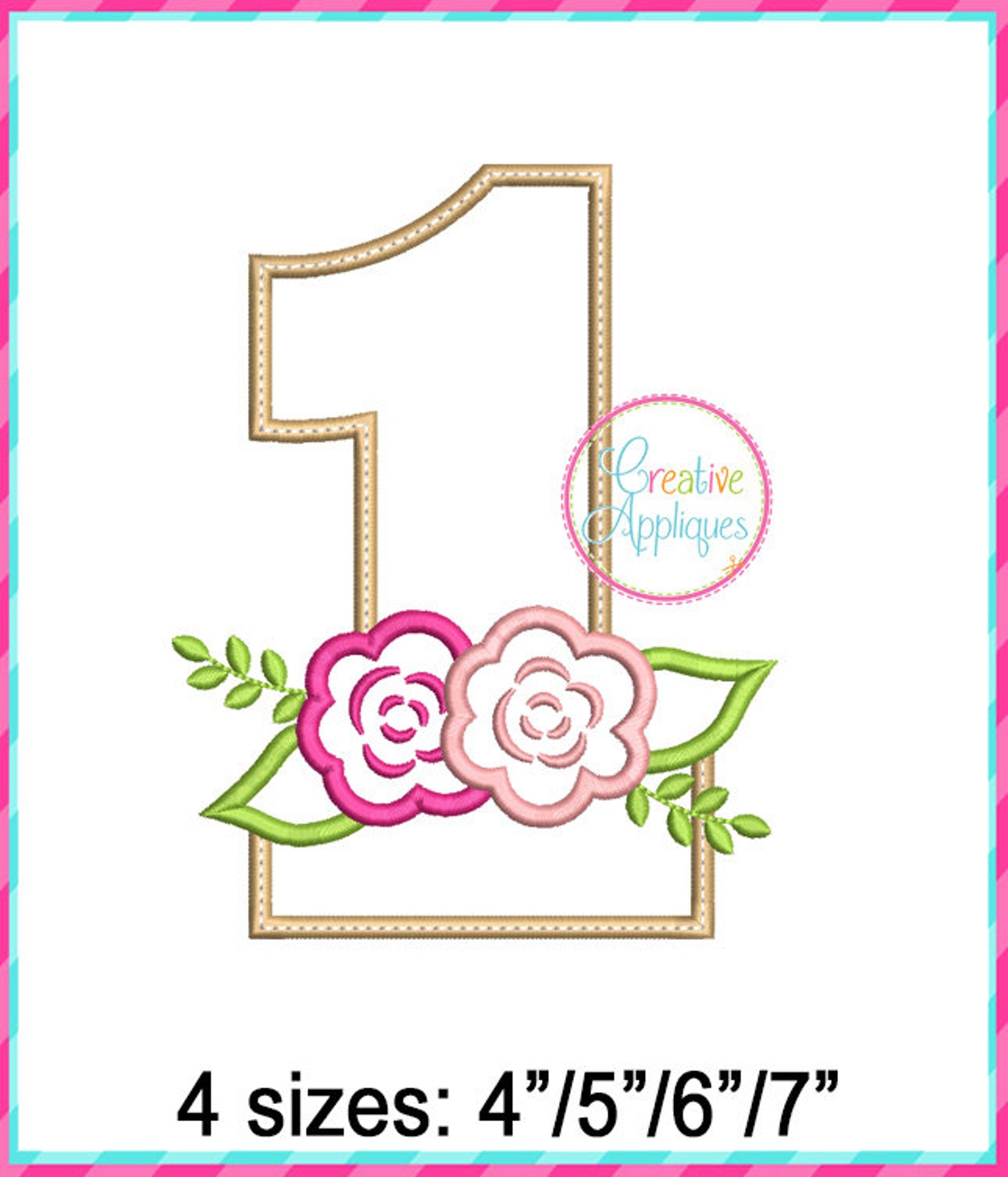 4 Sizes! 1 Flower Number Set, Applique Machine Embroidery Design ...