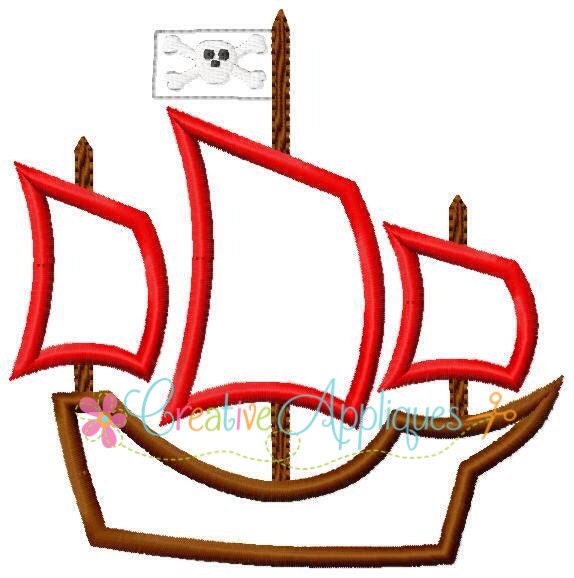 Pirate Ship Monogram Digital Machine Embroidery Applique | Etsy