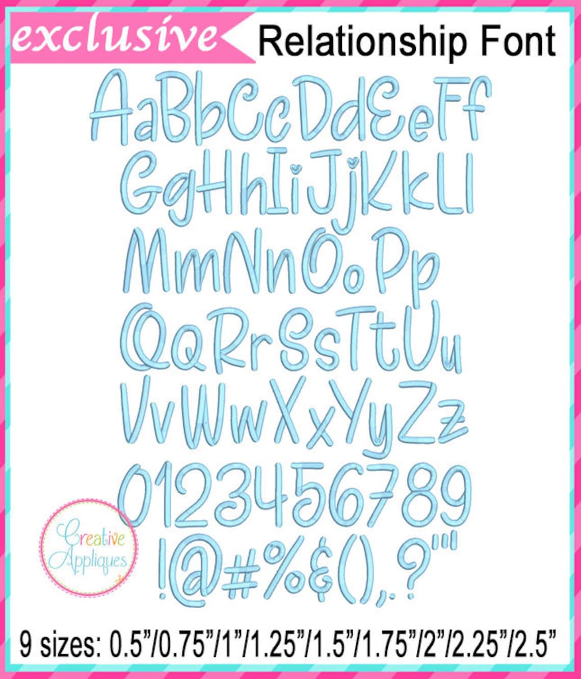 9 SIZES Relationship Embroidery Alphabet Font Digital | Etsy