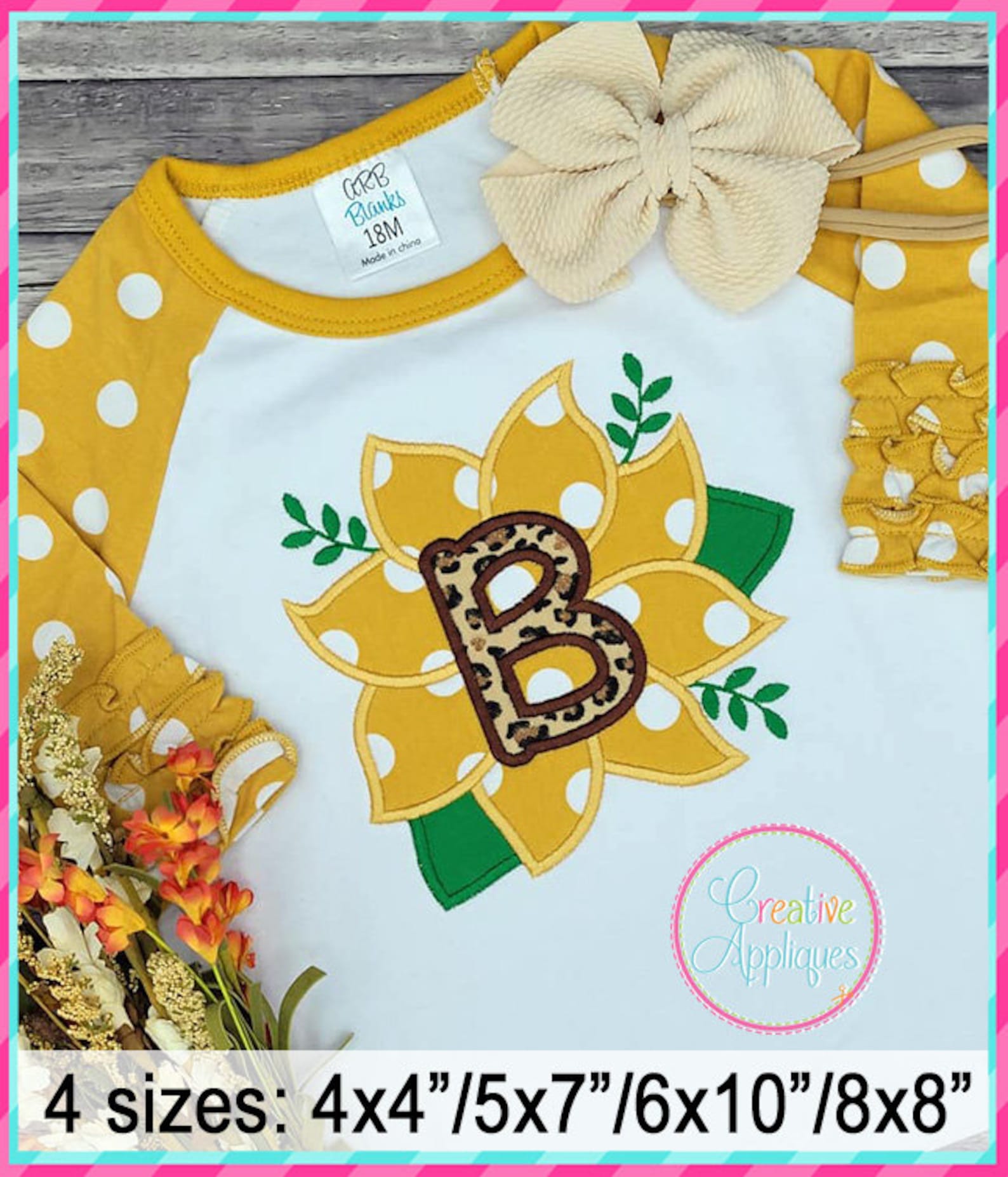 Sunflower Alphabet Applique Design Machine Embroidery Design 4 Sizes ...