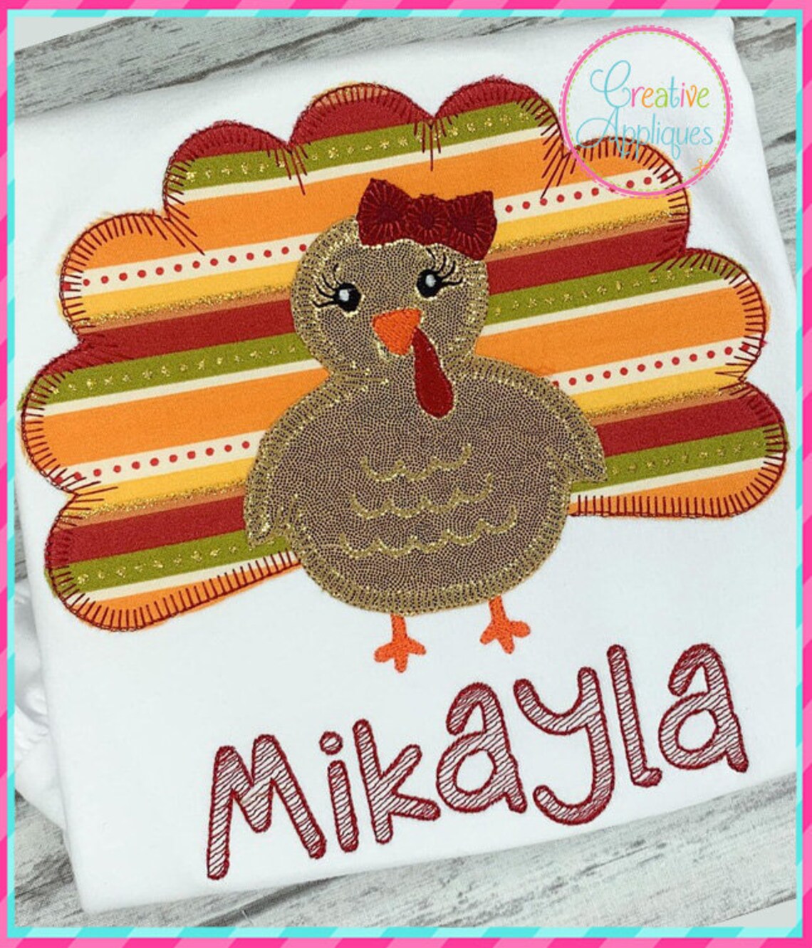 Blanket Stitch Turkey Girl Applique Digital Machine Embroidery - Etsy